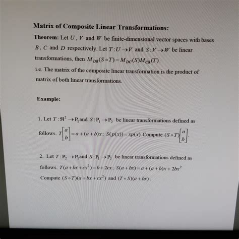 Solved Matrix Of Composite Linear Transformations Theorem