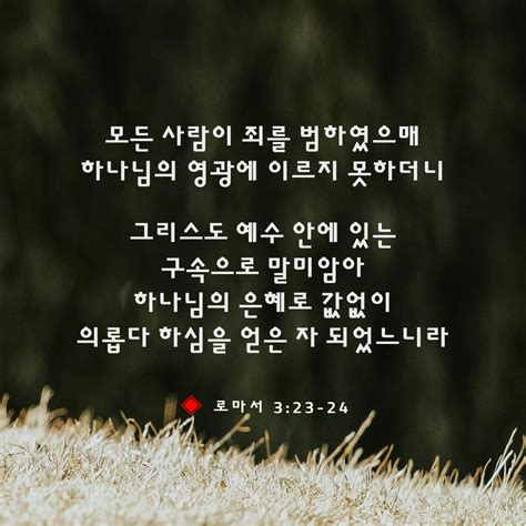 로마서 3 23 31 모든 사람이 죄를 범하였으매 하나님의 영광에 이르지 못하더니 그리스도 예수 안에 있는 구속으로 말미암아 하나님의 은혜로 값 없이 의롭다 하심을 얻은 자