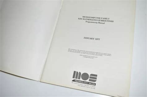 Kb Mos Microcomputers Kimath Subroutines Programming Manual Vwd12 132 66 Picclick Au