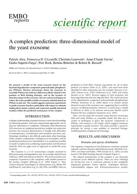Pdf A Complex Prediction Three Dimensional Model Of The Yeast Exosome