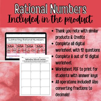 Add Subtract Multiply And Divide Rational Numbers Digital Worksheets Bundle