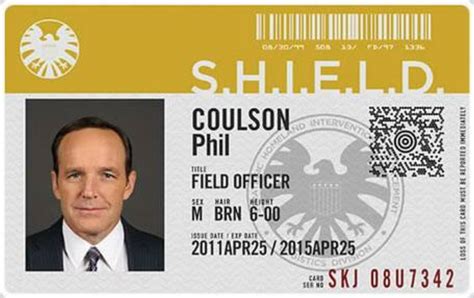 Phil Coulson Id Card Agents Of Shield Marvel Agents Of Shield