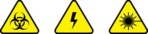 노란색 주의 경고 생물학적 위험 방사능 핵 및 독성 기호 아이콘 세트 생물학적 위험 화학적 위험 경고 웹 인쇄 게임 Ui에 대 한 삼각형 벡터 기호 스티커 주의 위험 신호