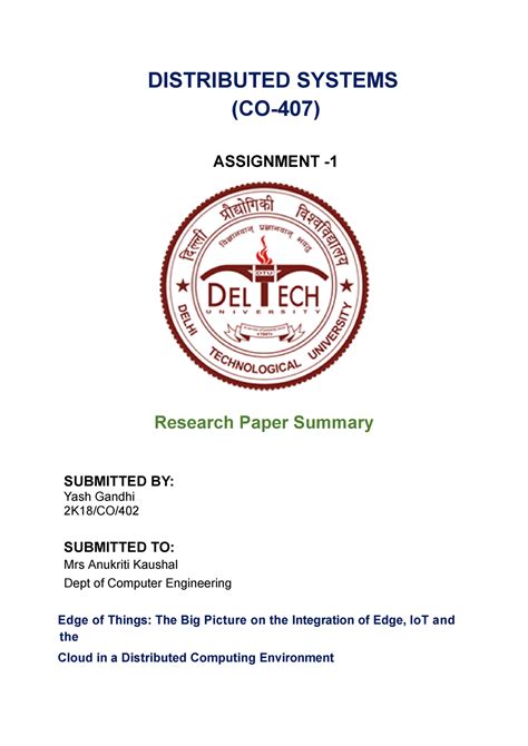Assignment 1 Distributed Systems Distributed Systems Co 407 Assignment Research Paper