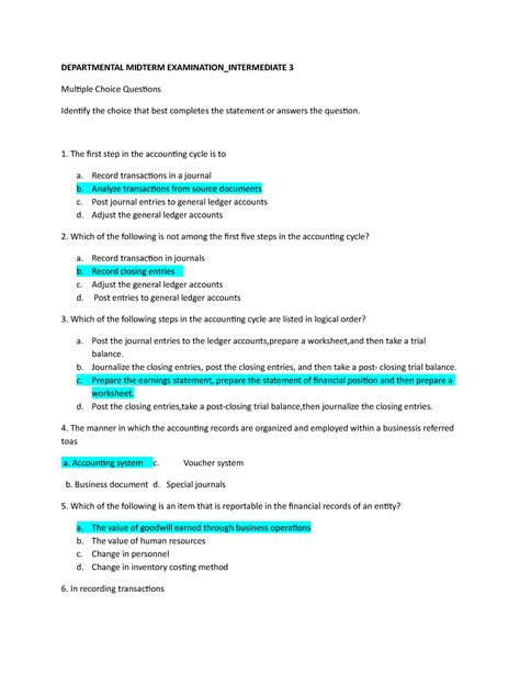IA Recit BSA DEPARTMENTAL MIDTERM EXAMINATION INTERMEDIATE Multiple Choice Questions