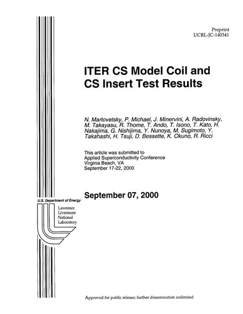 Pdf Iter Cs Model Coil And Cs Insert Test Results