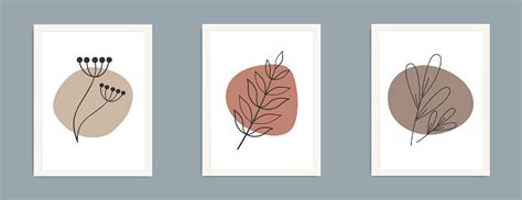 트렌디한 보헤미안 컬러의 포스터 세트 손으로 그린 추상 요소 꽃과 잎 현대 미술 포스터 컬렉션 미니멀리즘 스타일 소셜 미디어 엽서 인쇄를위한 트렌디 한 디자인 개체 그룹에