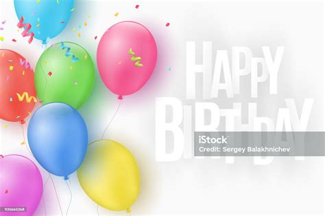 흰색 바탕에 여러 가지 빛깔된 축제 풍선입니다 생일 축하해요 색종이의 폭발입니다 인사말 카드입니다 3d 비문 종이 혼란 백색 편지입니다 벡터 일러스트입니다 Eps 10