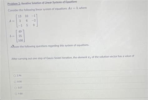 Solved Problem Iterative Solution Of Linear Systems Of Chegg