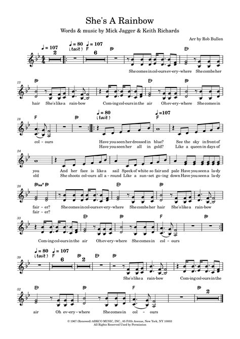 Shes A Rainbow Arr Rob Bullen By The Rolling Stones Sheet Music For