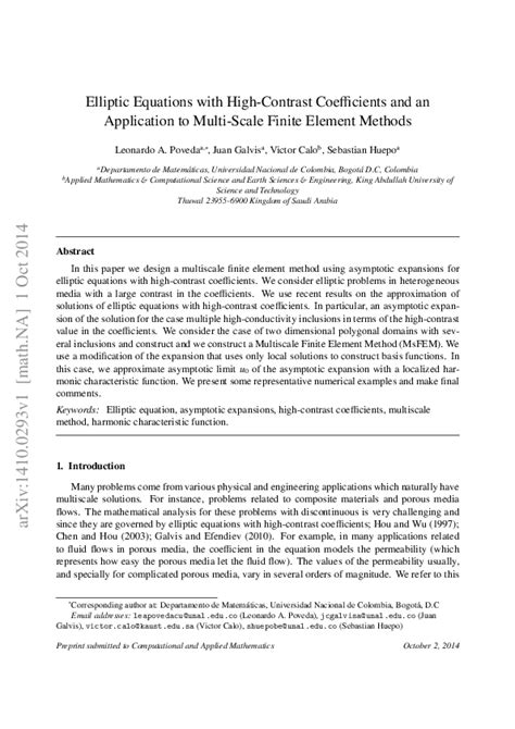 Pdf Elliptic Equations With High Contrast Coefficients And An Application To Multi Scale