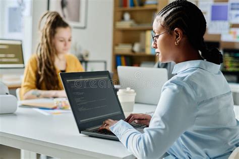 Woman Typing Codes On Laptop In Office Stock Image Image Of Internet Program 279103249