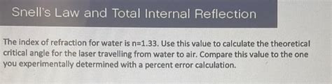 Solved Snells Law And Total Internal Reflection The Index