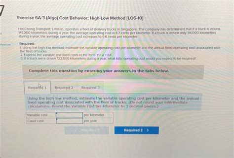 Solved Exercise 6a 3 Algo Cost Behavior High Low Method