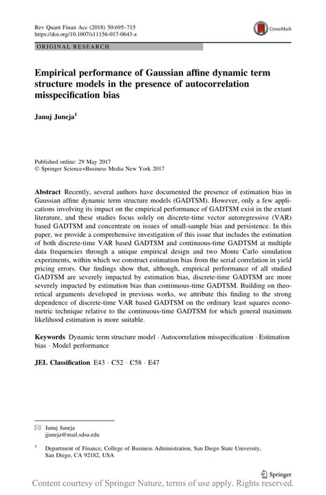 Empirical Performance Of Gaussian Affine Dynamic Term Structure Models In The Presence Of