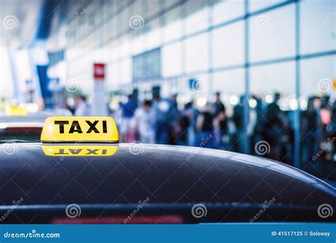 Taxi Car Waiting Arrival Passengers In Front Of Airport Gate Stock