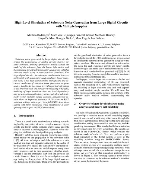 Pdf High Level Simulation Of Substrate Noise Generation From Large Digital Circuits With