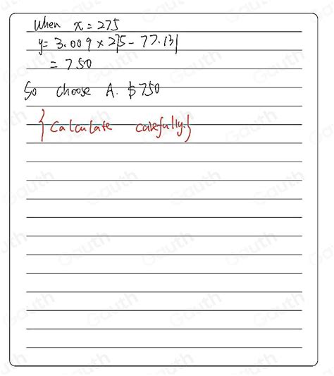 Solved Suppose The Linear Regression Line Y 3 009x 77 131 Predicts A Pizza Parlors Profits