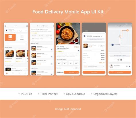 음식 배달 모바일 앱 Ui 키트 프리미엄 Psd 파일