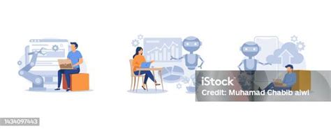 Ai 기반 소프트웨어 개방형 자동화 아키텍처 로봇 프로세스 자동화 클라우드 인공 지능 플랫 벡터 현대 일러스트 레이 션 설정