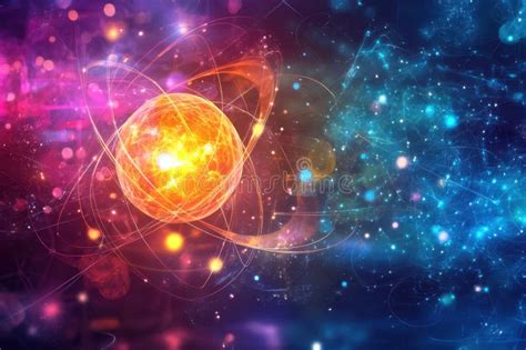 Colorful Representation Of Atomic Structure Against A Cosmic Background Illuminating The
