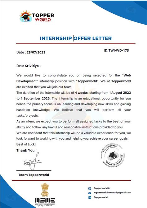 sri vidya dasu on linkedin topperworldinternship intershipopportunity thankyoutopperworld