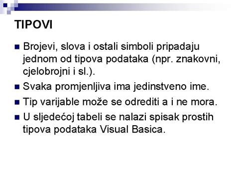 Tipovi Podataka Tipovi Brojevi Slova I Ostali Simboli