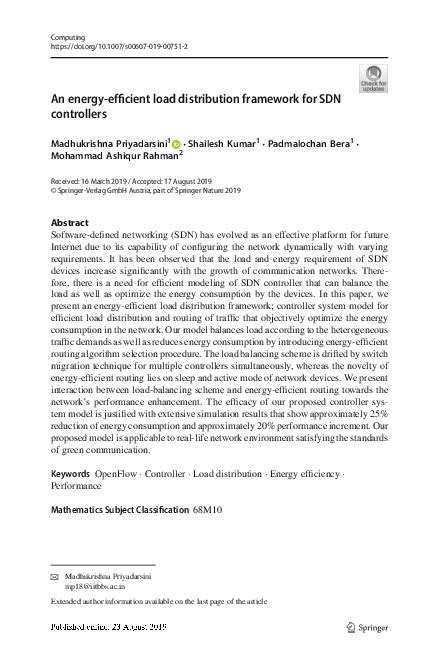 Pdf An Energy Efficient Load Distribution Framework For Sdn Controllers