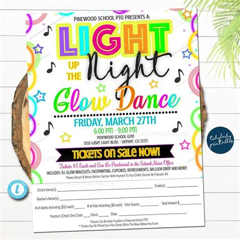 Editable Glow Dance School Dance Take Home Sheet Church Community