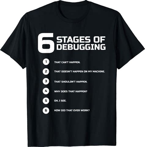 6 Stages Of Debugging T Shirt Bug Coding Computer Programmer