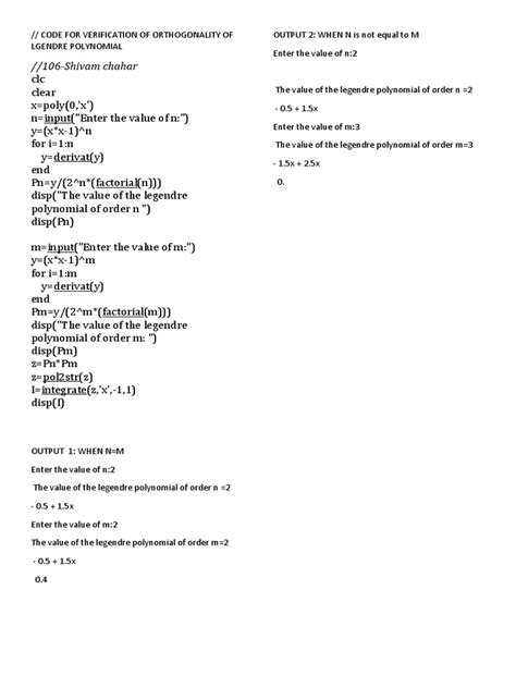 Code For Verification Of Orthogonality Of Lgendre Polynomial Scilab Pdf