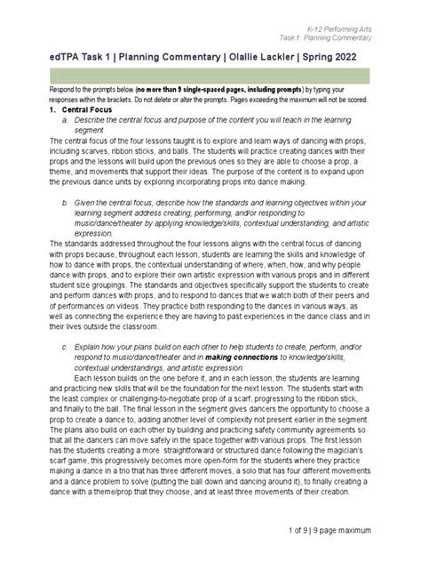 Edtpa Task 1 Part E Commentary 1 Pdf