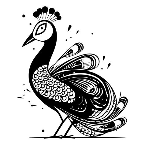 Peacock Hand Drawn Vector Illustration Isolated On White Background