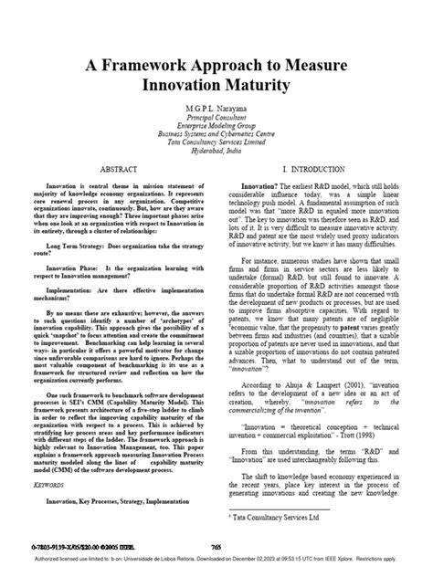A Framework Approach To Measure Innovation Maturity Pdf Innovation Strategic Management