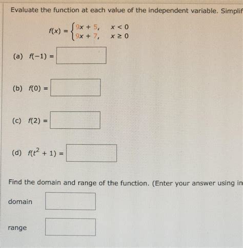 Solved Evaluate The Function At Each Value Of The