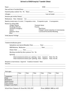 Babe To EMSHospital Transfer Sheet Form Fill Out And Sign Printable PDF Template AirSlate