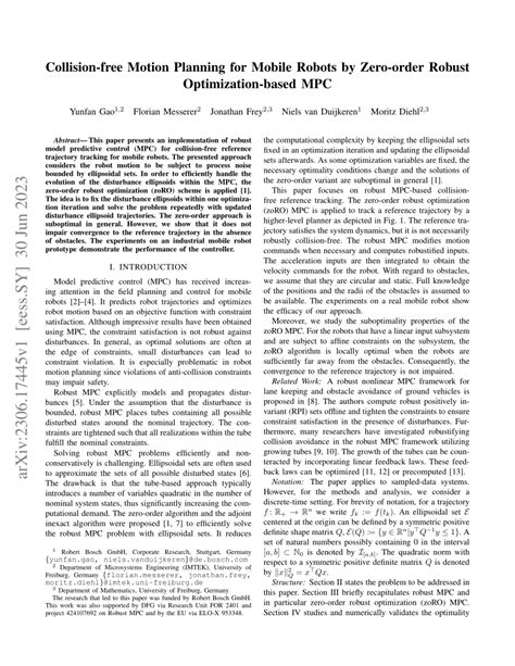 Pdf Collision Free Motion Planning For Mobile Robots By Zero Order Robust Optimization Based Mpc