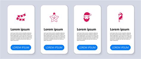 불꽃 놀이 로켓 산타 클로스 모자와 수염 크리스마스 스타와 플래그와 카니발 화환을 설정합니다 비즈니스 인포그래픽 템플릿입니다 벡터 가공의 인물에 대한 스톡 벡터 아트 및