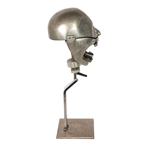 Antique Aluminum Teaching Dental Phantom Head Skull On Stand Gold Tooth