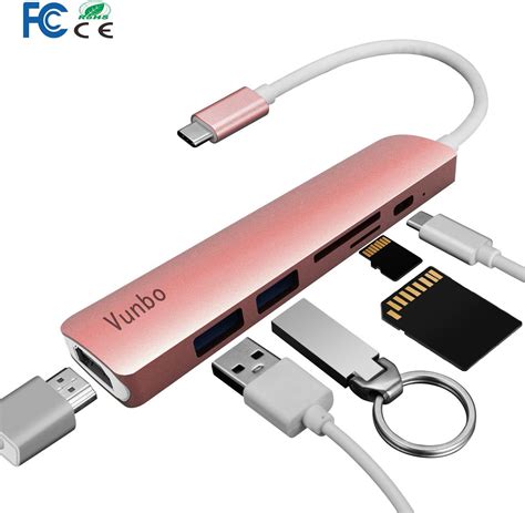 Amazon Com USB C Hub Adapter By Vunbo Aluminum 6 In 1 USB Docking Station Type C Hub
