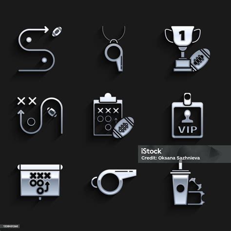 세트 계획 전략 개념 휘파람 미식 축구 티켓과 마시는 빨대 Vip 배지 수상 컵 축구와 아이콘종이 유리 소다 벡터 가는 끈에 대한 스톡 벡터 아트 및 기타 이미지 Istock