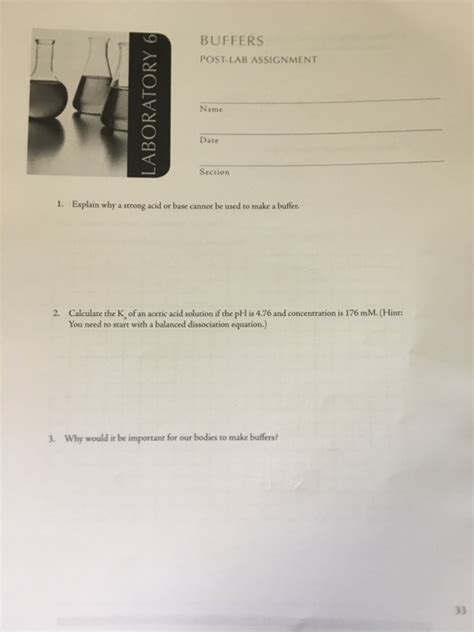 Solved BUFFERS POST LAB ASSIGNMENT Name Date Section 1 Chegg Com