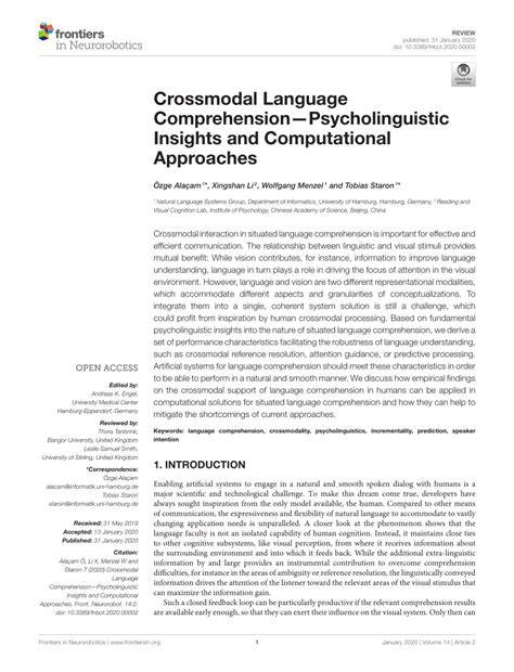 Pdf Crossmodal Language Comprehension—psycholinguistic Insights And