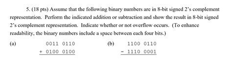 Solved 5 18 Pts Assume That The Following Binary Numbers