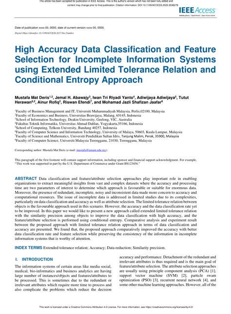 Pdf High Accuracy Data Classification And Feature Selection For Incomplete Information Systems