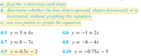 solved find the y intercept and slope determine whether