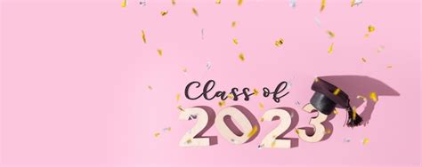 Premium Photo Class Of 2023 Concept Numbers 2023 With Black Graduated Cap On Colored Background