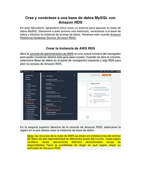 Cree Y Conéctese A Una Base De Datos Mysql Con Amazon Rds Pdf Mi