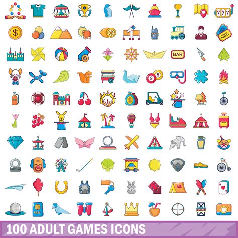 100 Adult Games Icons Set Cartoon Style 8455647 Vector Art At Vecteezy