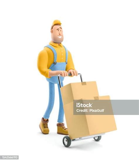 ผู้จัดส่งดําเนินการรถเข็นพร้อมพัสดุ ภาพประกอบ 3 มิติ ตัวการ์ตูน ภาพสต็อก ดาวน์โหลดรูปภาพตอนนี้